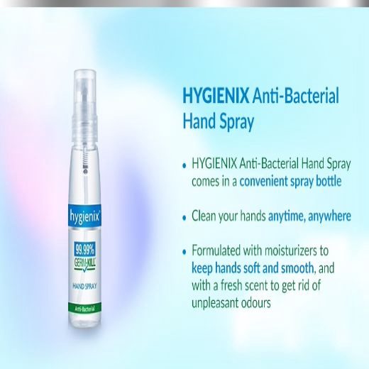 HYGIENIX Germ Kill 99.99% Anti-Bacterial Solution Hand Spray Alcohol ...
