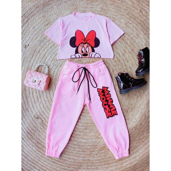 Little Vella Minnie Mouse Crop Top and Jogger Pants Set (1-8 Years Old ...