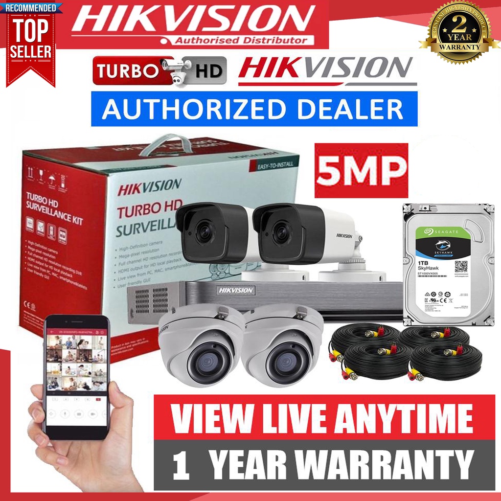 Hikvision 4 Channel 5MP Kit 24 hour Surveillance Monitoring Cctv Camera ...