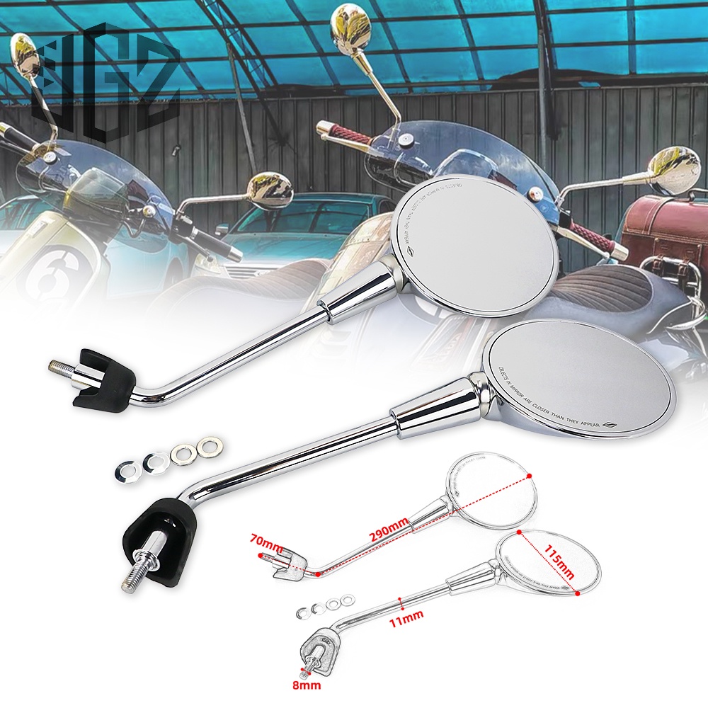 8mm Motorcycle Chrome Oval Mirror Rearview Side Round Scooter Refitting ...