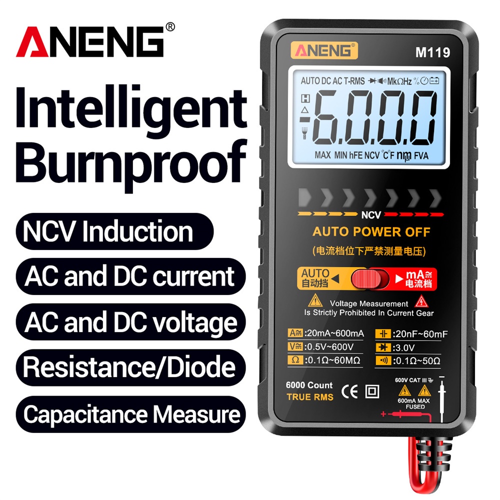 Aneng M119 Mini Portable Multimeter Tester 6000 Counts Digital ...