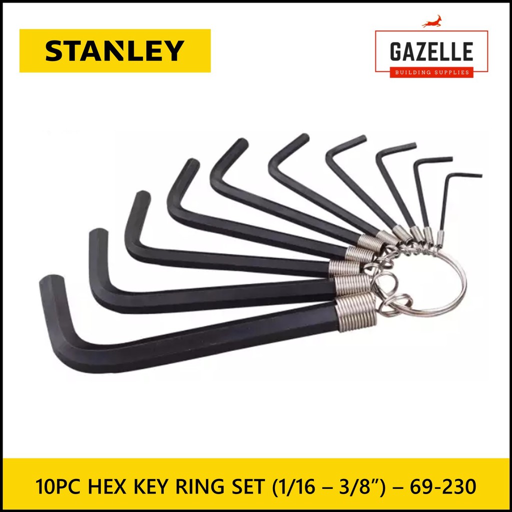 Stanley 10 Pc Hex Key Ring Set (1/16"- 3/8" / 1.5mm - 10mm) - 69-230 / ...