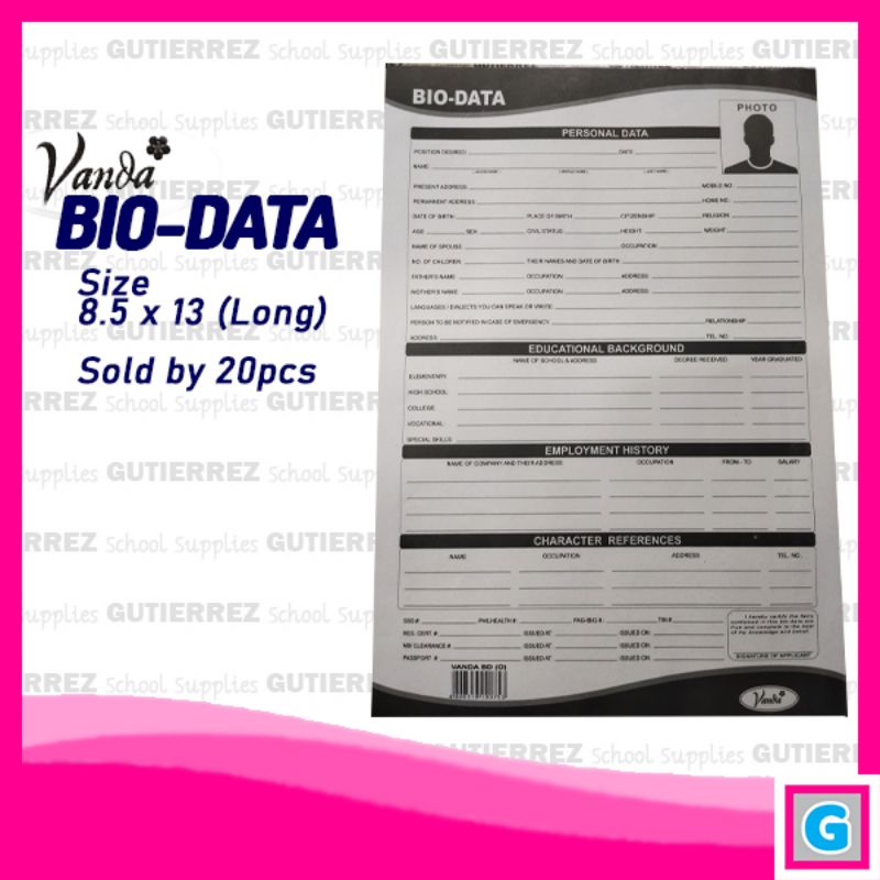 BioData Form 10 sheets | Shopee Philippines