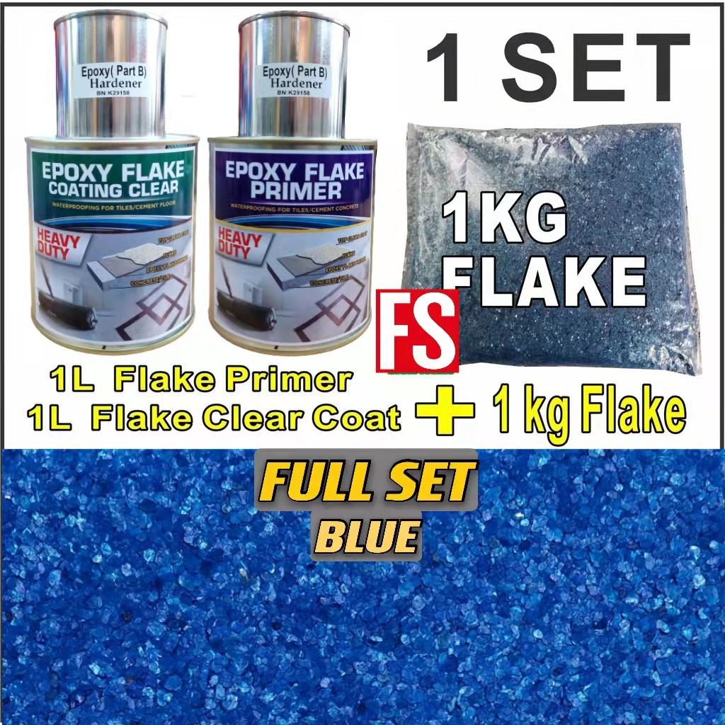 ( BLUE FLAKE ) Full Set Epoxy Colour Flake Coating ( 1KG FLAKE / 1L ...