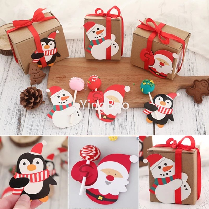 50PCS Christmas Candy Package Card Cartoon Santa Claus Penguin Lollipop ...