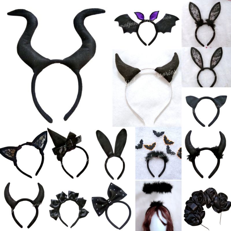 Hitam Halloween Inspired Black Headband Halloween Maleficent Stick Tail