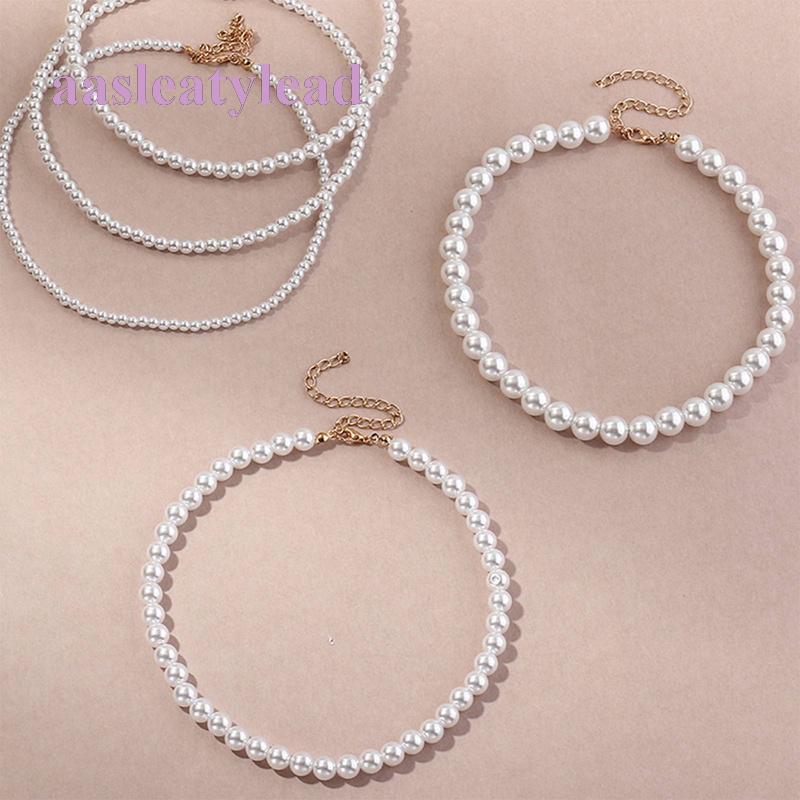 Elegance White Pearl Small Necklace/Pearl Bead Choker/White Bead Imitation Pearl Choker/Rantai ...