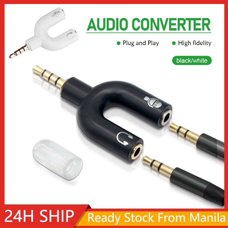Audio Splitter 3.5mm Earphone Connector Converter Mic Headset Audio ...