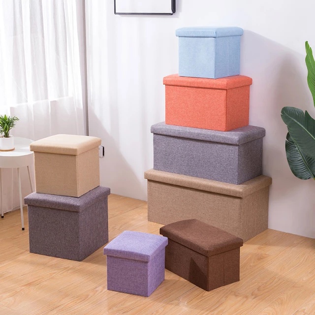 Storage Box Foldable Chair Storage Footrest Seat Space Saving Organizer ...