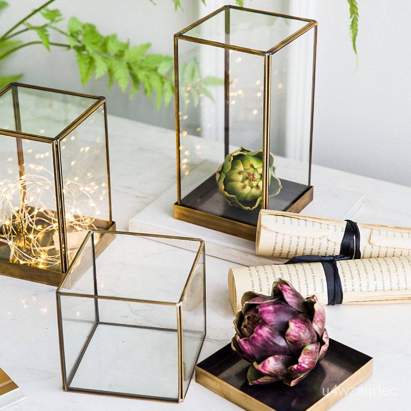 Nordic Landscape Glass Cover Geometric Transparent Ornaments Copper ...