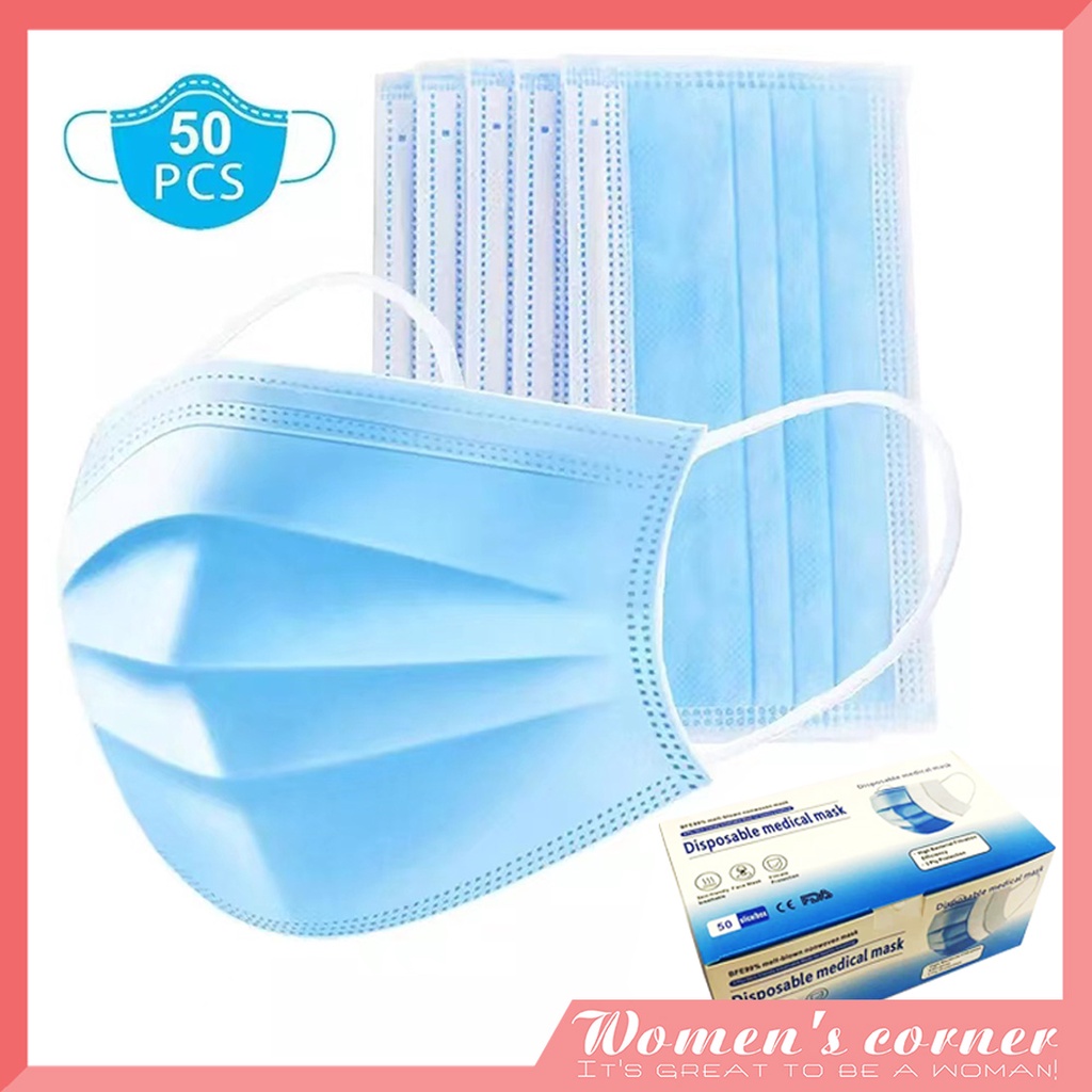 WM face mask Disposable mask Surgical Blue Facemask 50PCS with box face ...