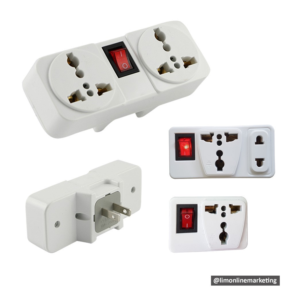 NSS 3-way Universal Power Plug Dual Socket Adapter with Switch | Shopee ...
