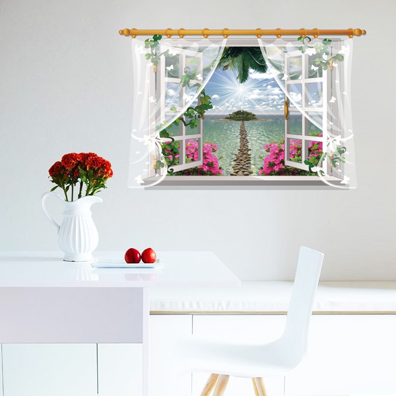 JTS WALL STICKER 3D window design DIY Sight view design PINK FLOWERS ...