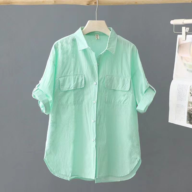100% cotton short-sleeved solid color shirt Women's 2022 summer new ...