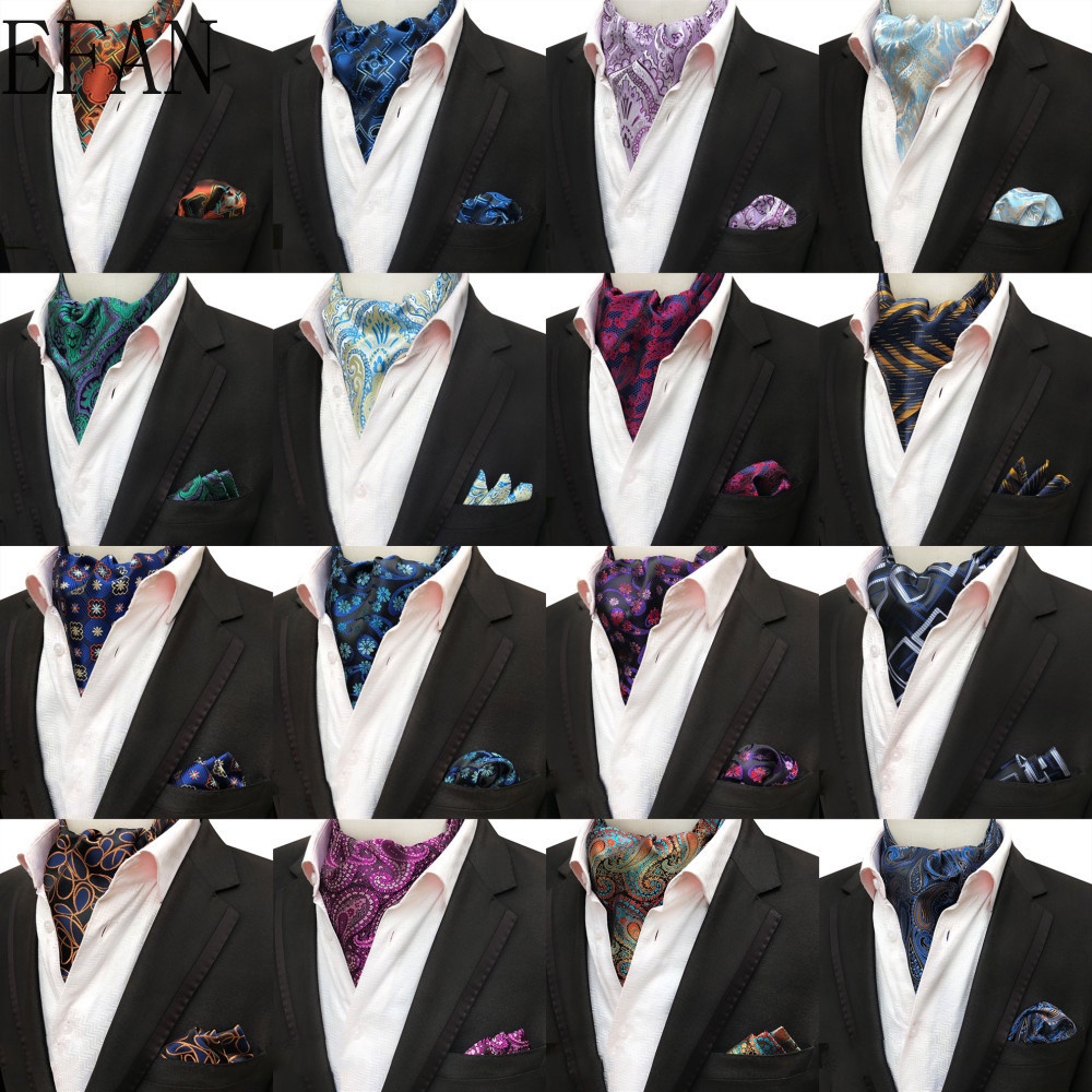 EFAN Men Luxury Silk Ascot Tie Set Man Cravat Ties Handkerchief Sets ...