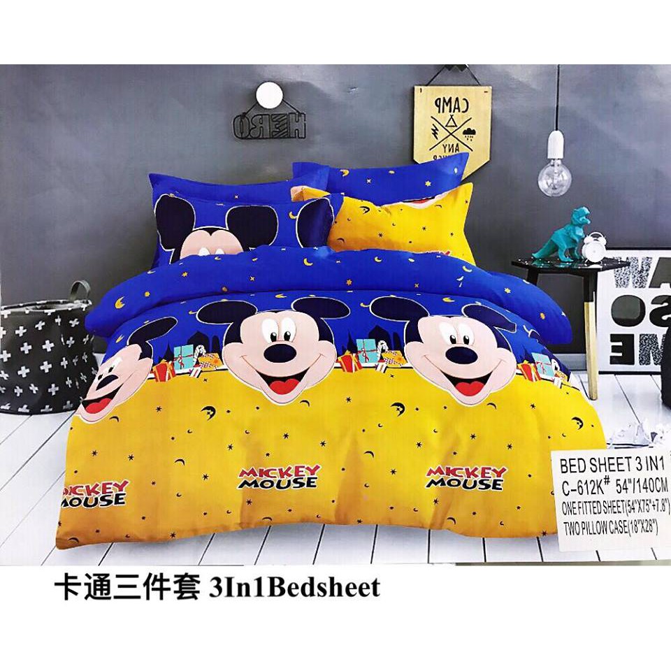ANGEL#3/1 SET MICKEY MOUSE BEDSHEET Cartoon Bedding Sets Cover Bed Sheet Pillowcases Boys Girls ...