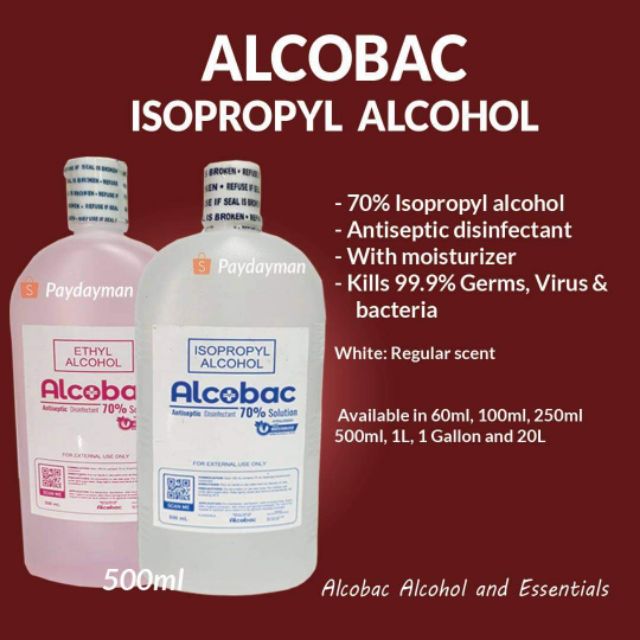 Alcobac Alcohol 500ml Ethyl and Isopropyl | Shopee Philippines
