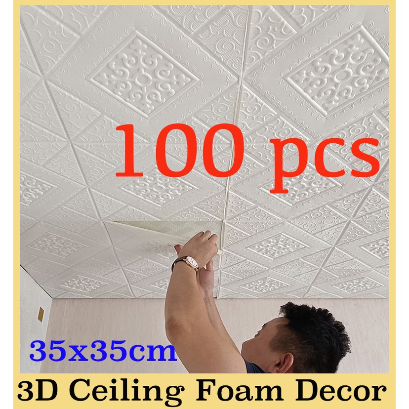 Wholesale 100 pcs 35x35cm Diamond Ceiling Decor 3D Foam Wallpaper Self-adhesive Waterproof wall ...