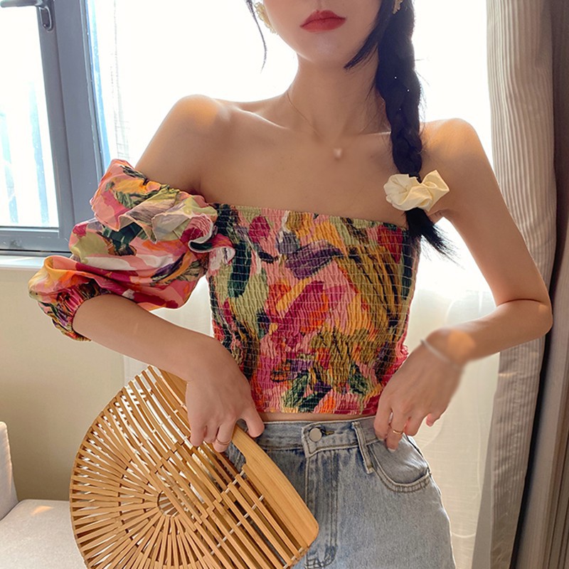 【COD & Ready Stock】Croptop Korean Top Women's Korean Printed Irregular ...