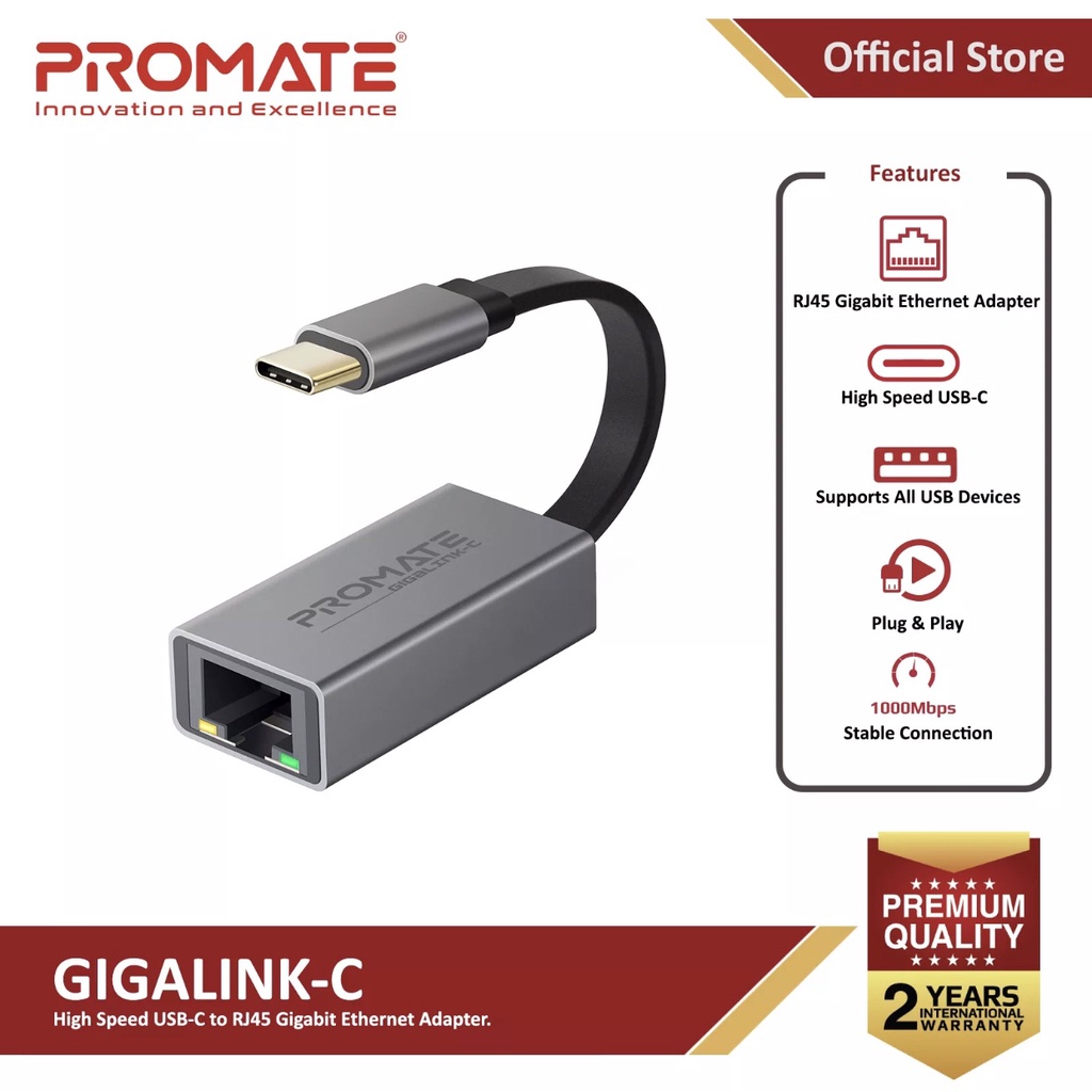 Promate GigaLink-C Ultra-Fast USB-C to Gigabit Ethernet Adapter ...