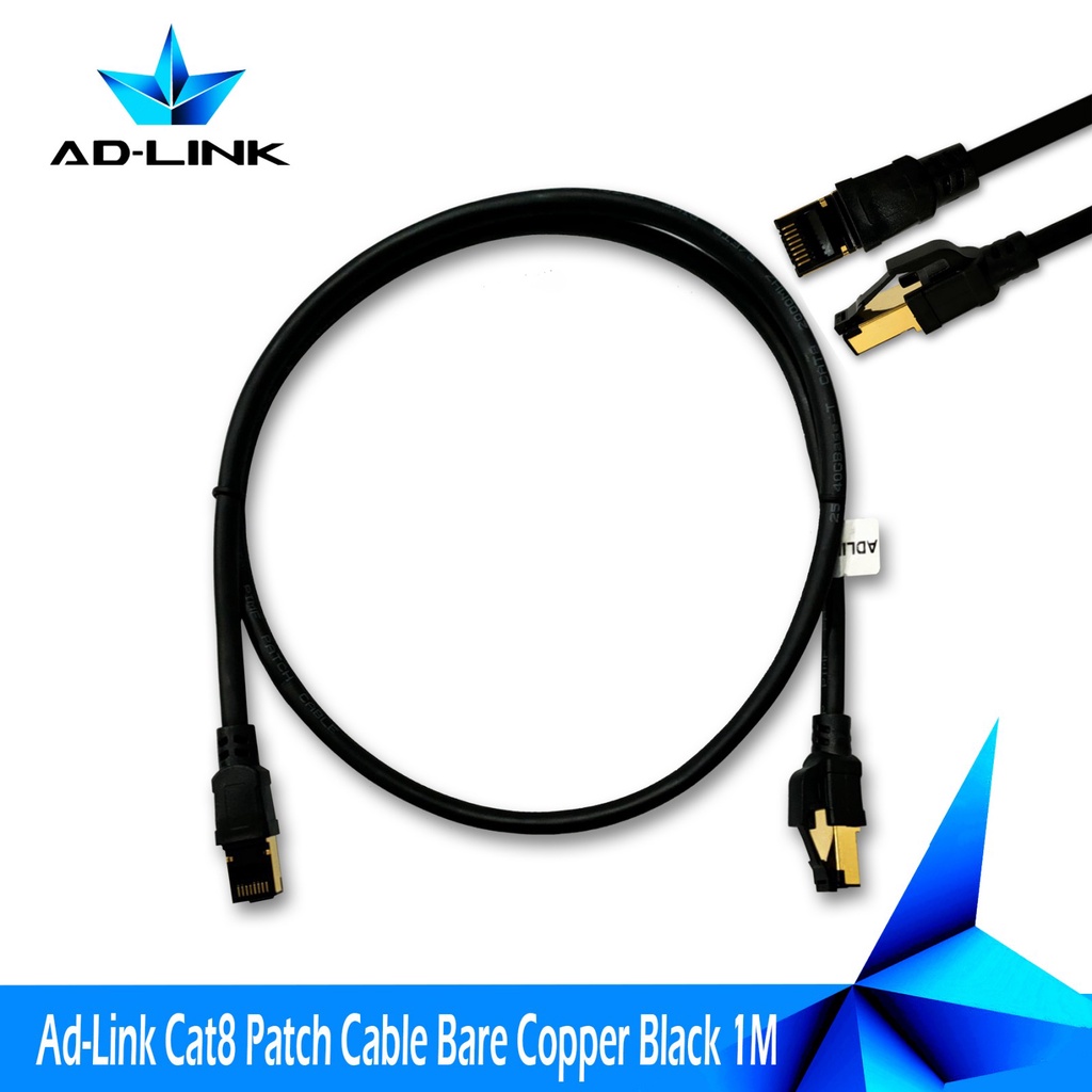 AD-LINK 1M Cat8 S/FTP Patch Cable Bare Copper Black - 1 meter Ethernet ...