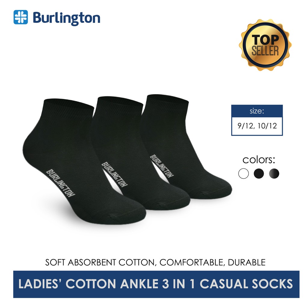 Burlington Ladies' Cotton Ankle Lite Thin Casual Socks 3 pairs in 1 ...