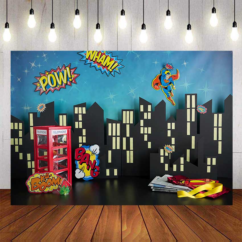 3D Superman Black Building For Children One Year Old Backdrop For ...