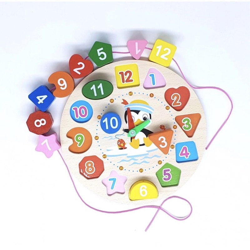 Geometry Digital Clock Block Cartoon Penguin Clock / Wooden Puzzle ...