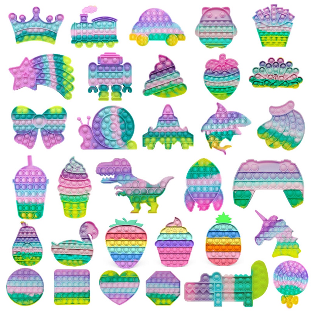 Rainbow Pop It Push Fidget Reliver Stress Toys Fruit Animal Lollipop ...