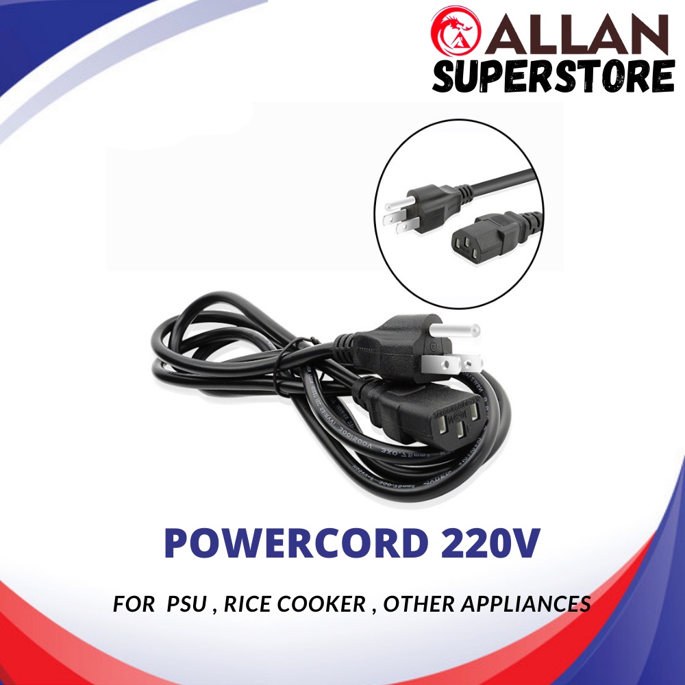 Allan Superstore 3 Pin Power Extension Cords Us Plug Cable For Pc Computer 1 Meter Rice Cook ...