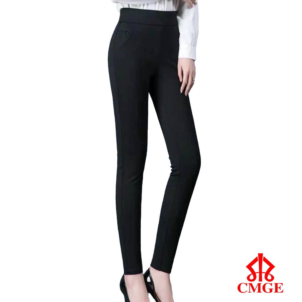 CMGE #9125 Korean Style Ladies High Waist Pants Plain Spandx Pants Fits 28-34 Garterized Waist ...