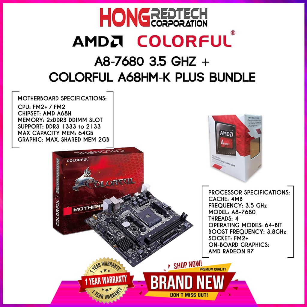 A8-7680 3.5GHz PROCESSOR + COLORFUL A68HM-K PLUS MOTHERBOARD BUNDLE | Shopee Philippines