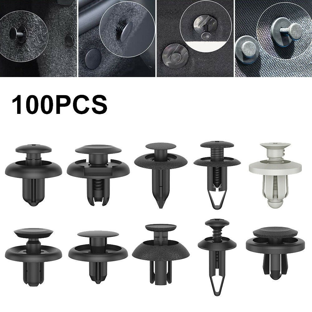 Plastic Fastener Clips Black Car Flaps Panel Push Retainer Trim 100Pcs ...