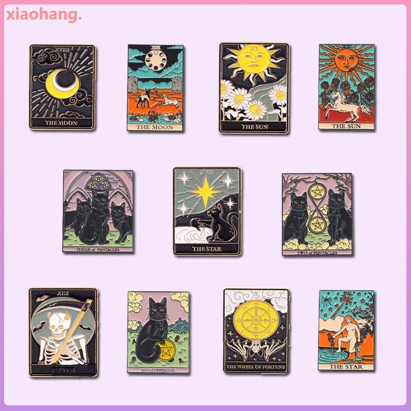 Tarot Enamel Brooch Pins Jewelry Sun Moon Stars Skeleton Lapel Badge ...