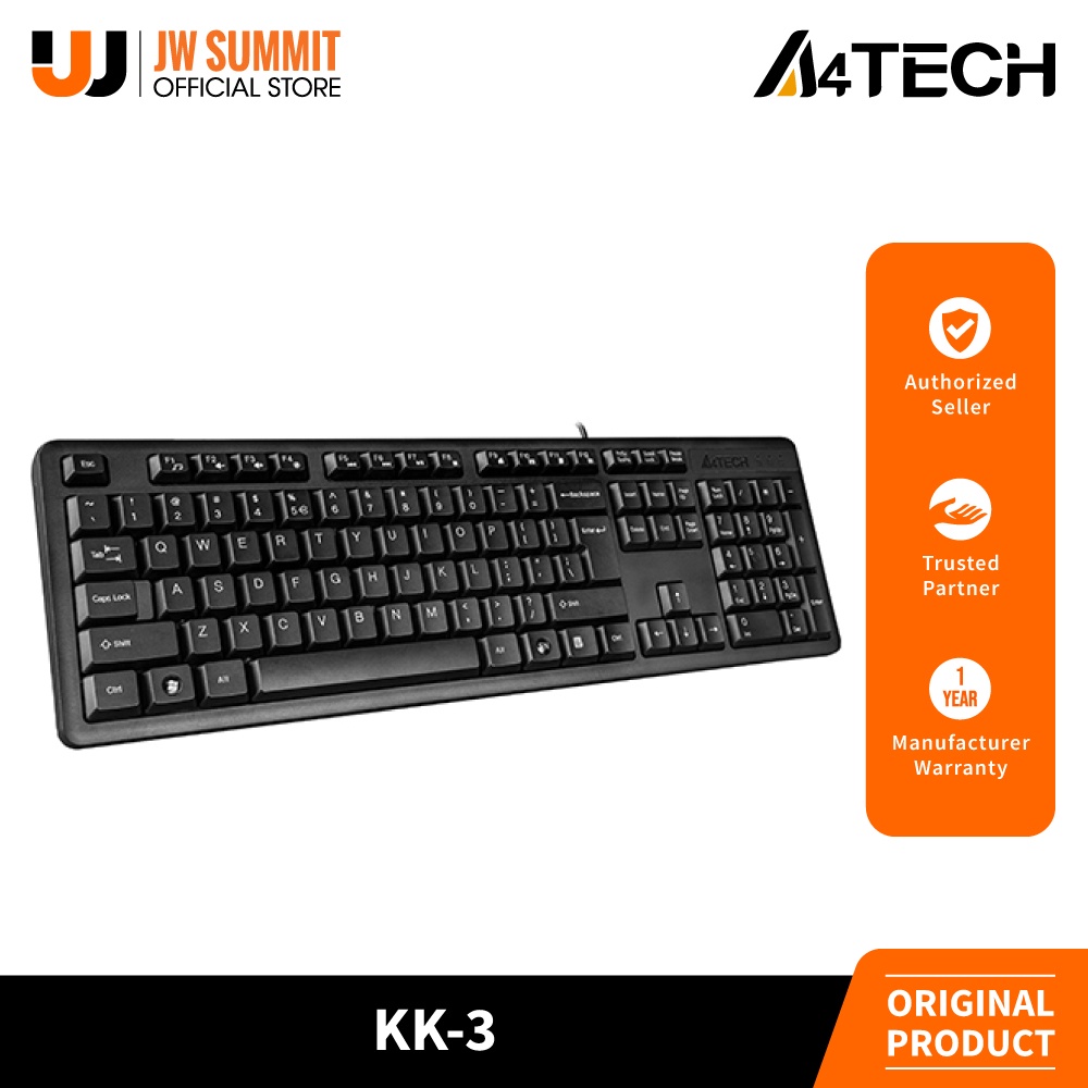 A4Tech KK-3 Laser Inscribed Keys, Adjustable Height, USB Wired Keyboard (Black) | Shopee Philippines