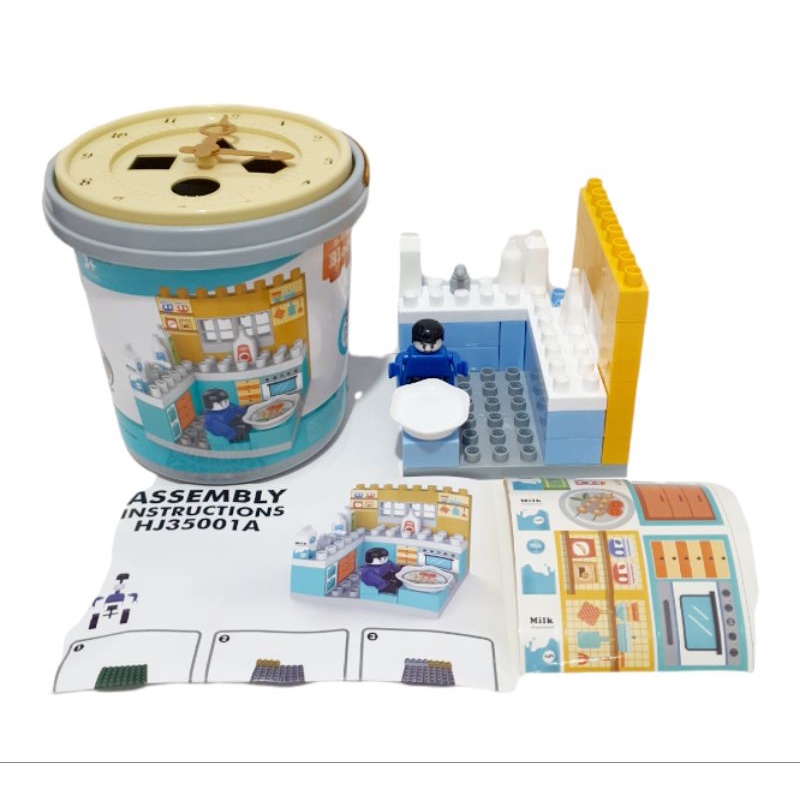 Building Blocks Toy in a Bucket Storage 31pcs. with Clock Style Cover ...