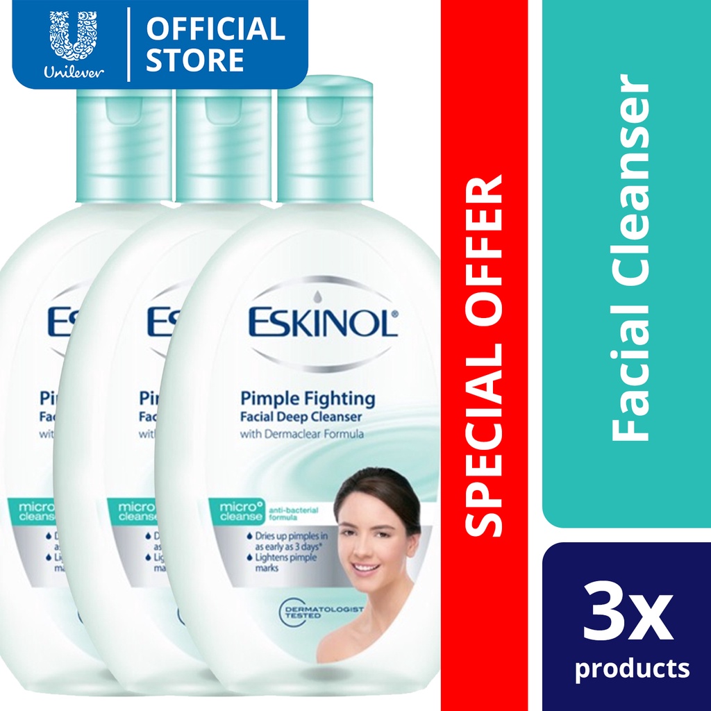 Eskinol Deep Cleanser Pimple Fighting 225ml x3 | Shopee Philippines