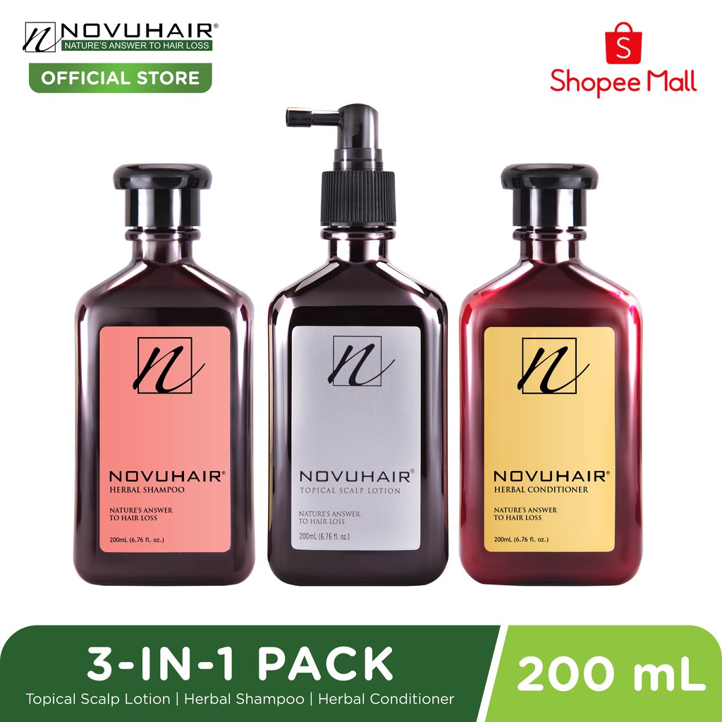 NOVUHAIR Anti-Hair Loss 3-N-1 Pack Topical Scalp Lotion, Shampoo ...