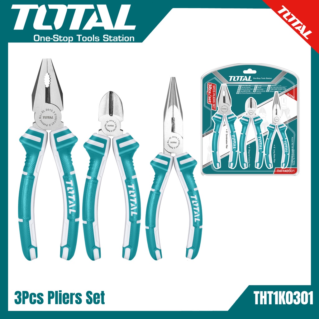 TOTAL 3Pcs pliers set 8" Combination pliers 6" Long nose pliers 6 ...