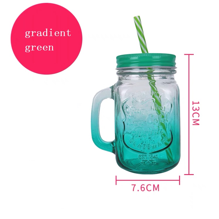 500ml Colored Mason Jar With Reusable Straw Bottle Glass Mug Emboss ...