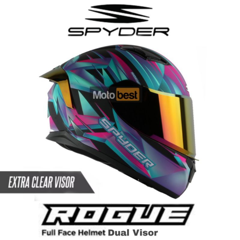 SPYDER Rogue GD S4 Fullface Dual Visor Helmet w/ Free Extra Clear Visor ...