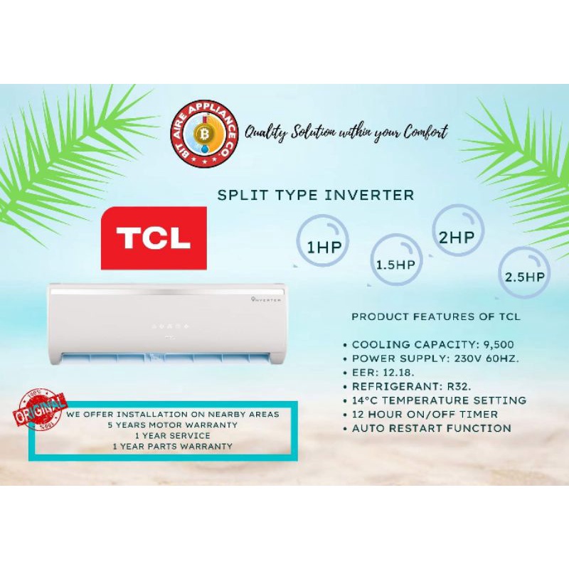 TCL KEI and MEI 1HP TO 2HP SPLIT TYPE INVERTER AIRCON | Shopee Philippines