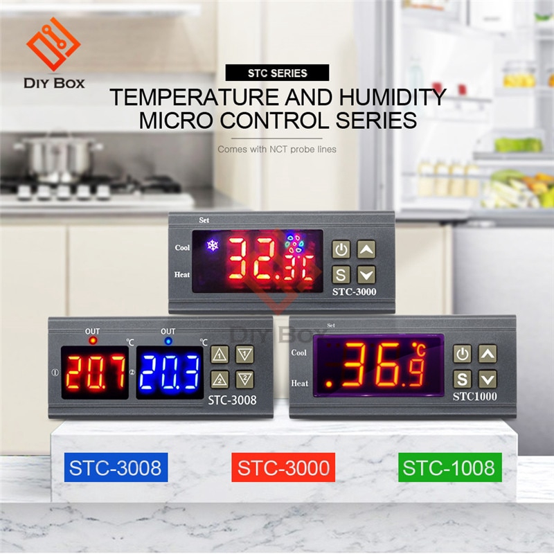 STC-1000 3000 3008 Dual LED Digital Thermostat Temperature Controller DC 12V 24V AC 110V 220V ...