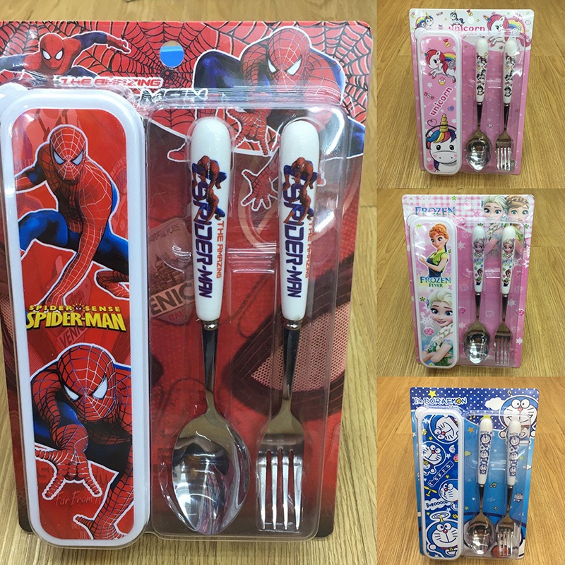 DISNEY Kids Spoon Fork SET Boy Girl Mickey spiderman 3in1 spoon fork ...