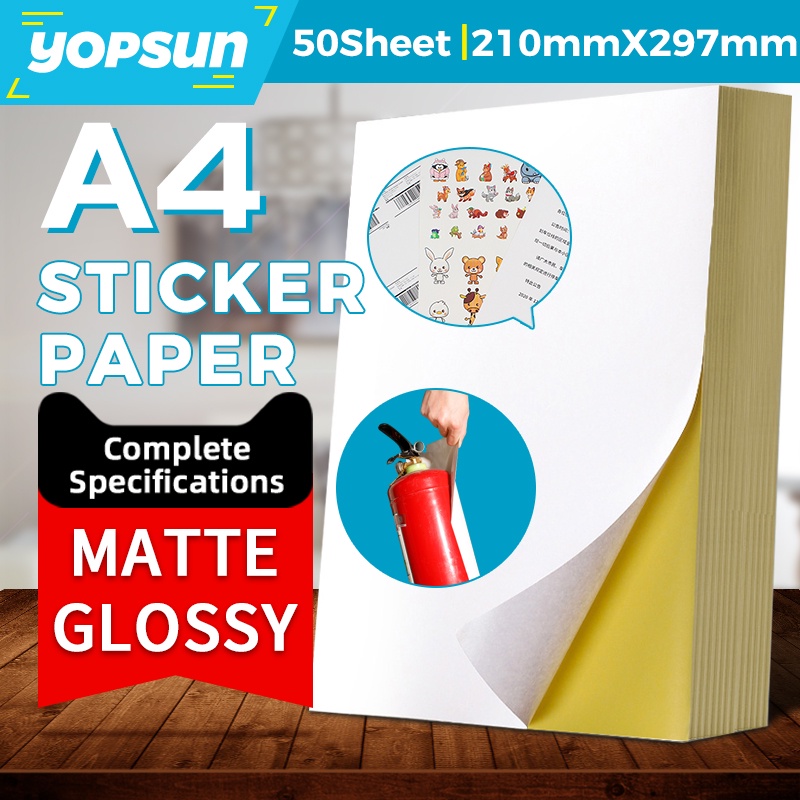 Matte&Glossy Label Photo Sticker Paper A4 Super sticky 50Sheets ...