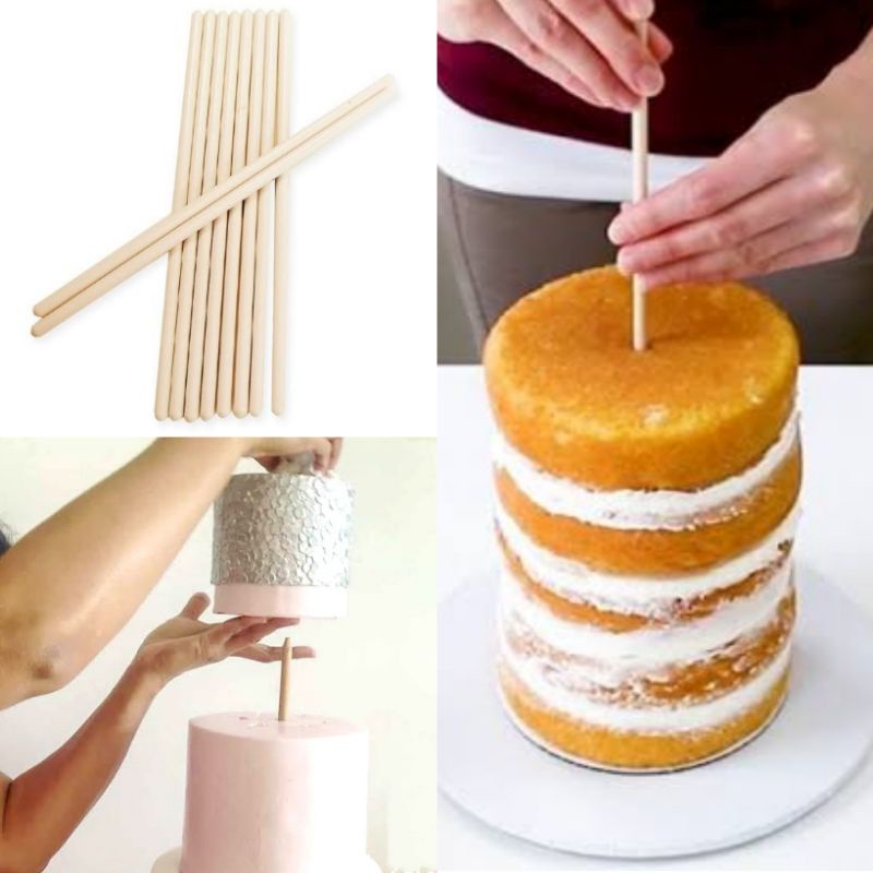 10PCS Wooden Cake Dowell Bamboo Wood Dowel Craft Tier Stand Stick ...