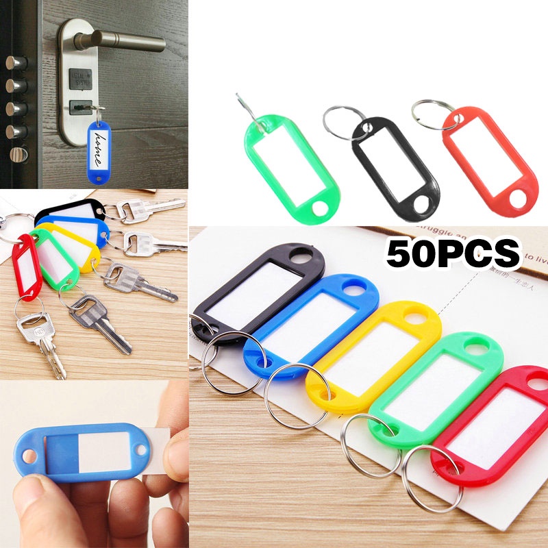 50pcs Key Tags Luggage Name Label Card with Metal Split Ring Label Key ...