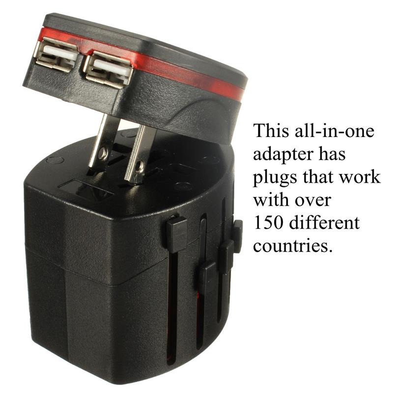 All in One Universal International Plug Adapter 2 USB Port World Travel AC Power Charger Adaptor ...