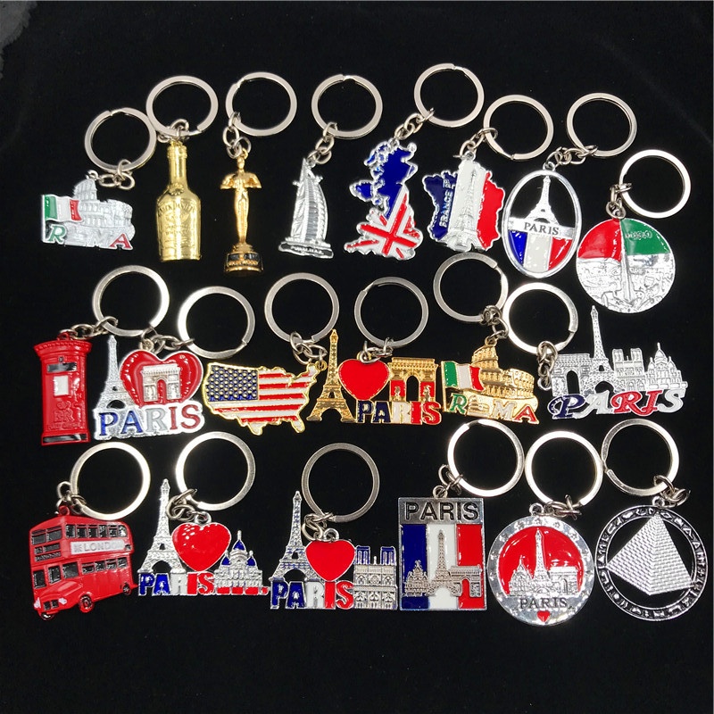 Metal keychain France Italy Dubai United States Egypt travel souvenir ...