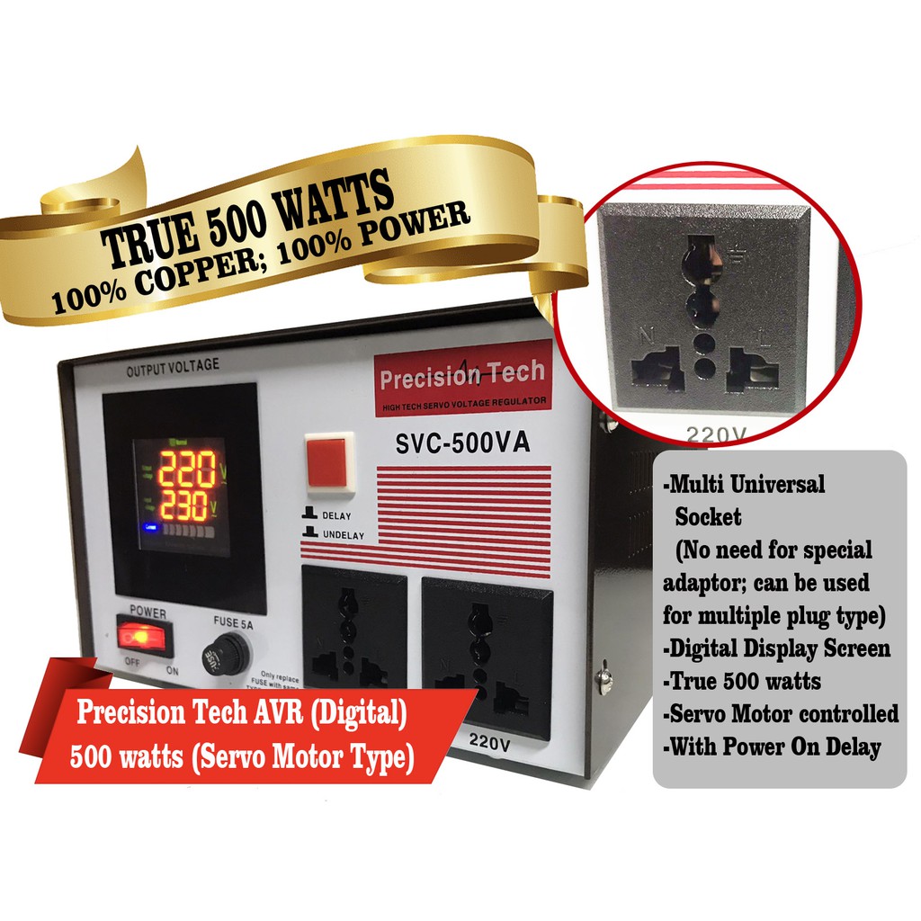 Precision Tech AVR 500watts Servo-motor type(Digital Display) | Shopee ...